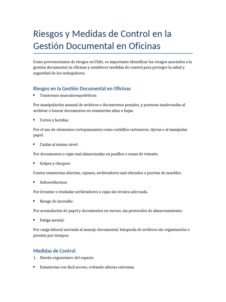 Riesgos y Medidas Gestion Documental | PDF