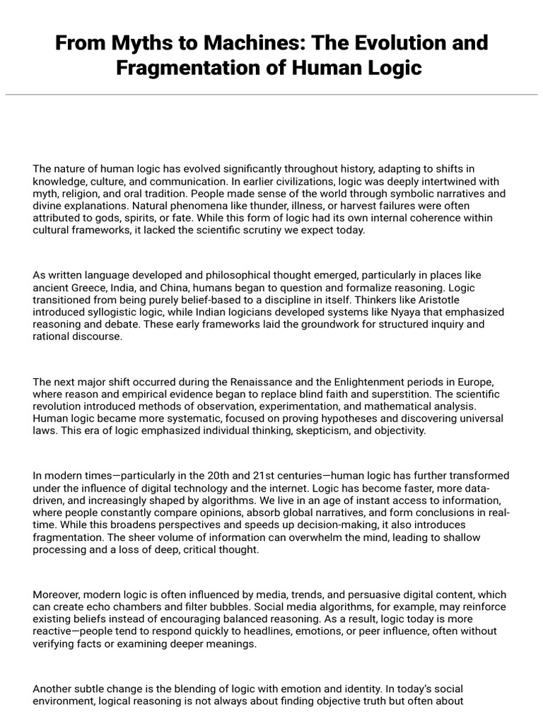 From Myths To Machines: The Evolution and Fragmentation of Human Logic ...