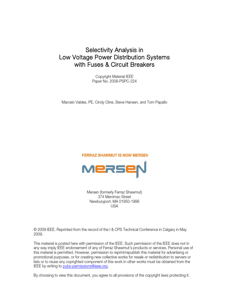 WP Selectivity Analysis Low Voltage Power Distribution Systems Fuses ...