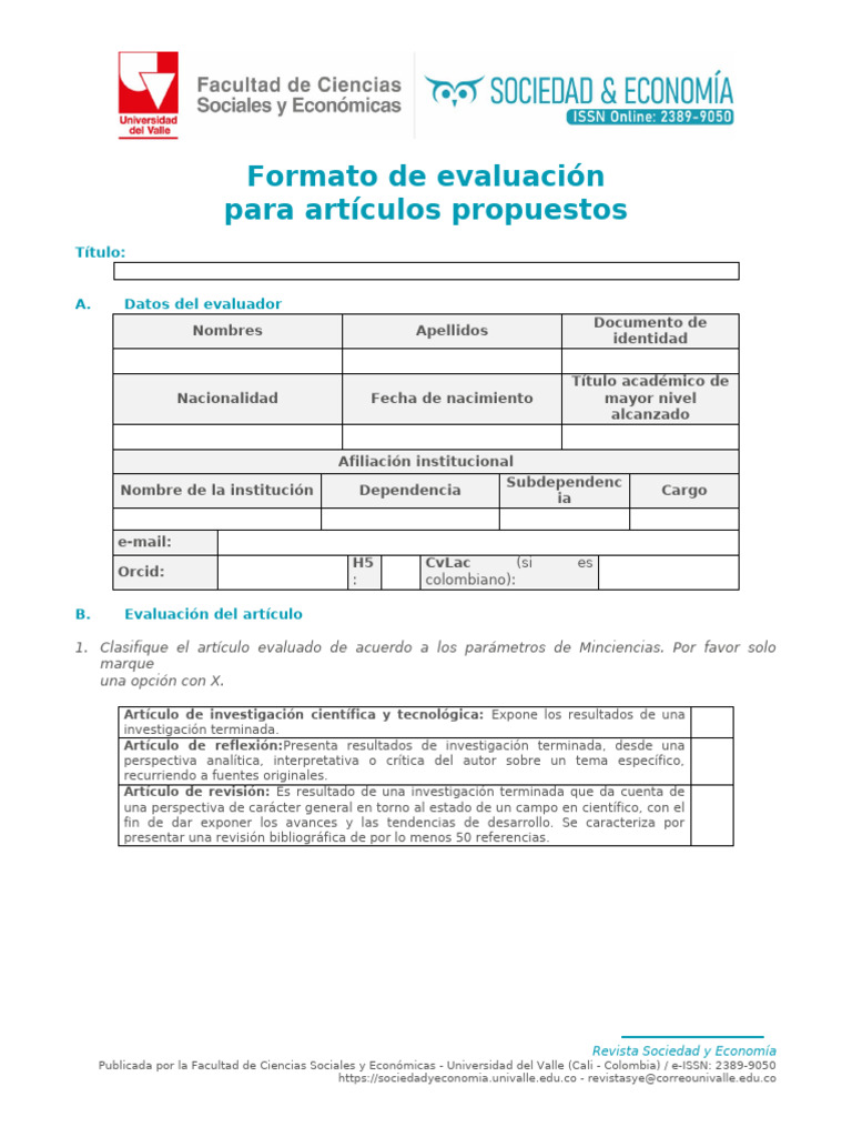 Formato de evaluación-OTH-1 | PDF | Publicación | Science
