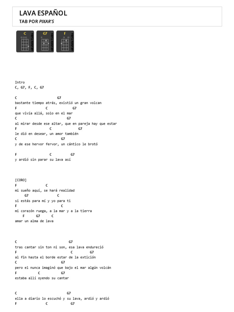 Lava Español Tab Por Pixar's - Ukulele Tabs | PDF