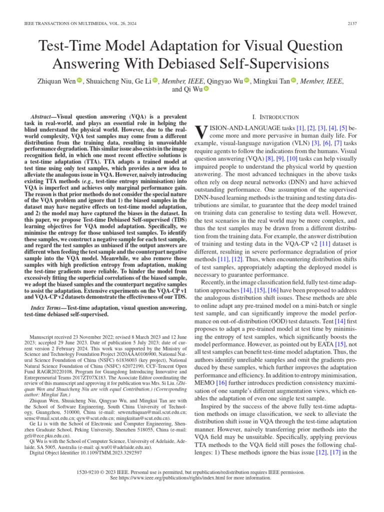 Test-Time Model Adaptation For Visual Question Answering With Debiased ...
