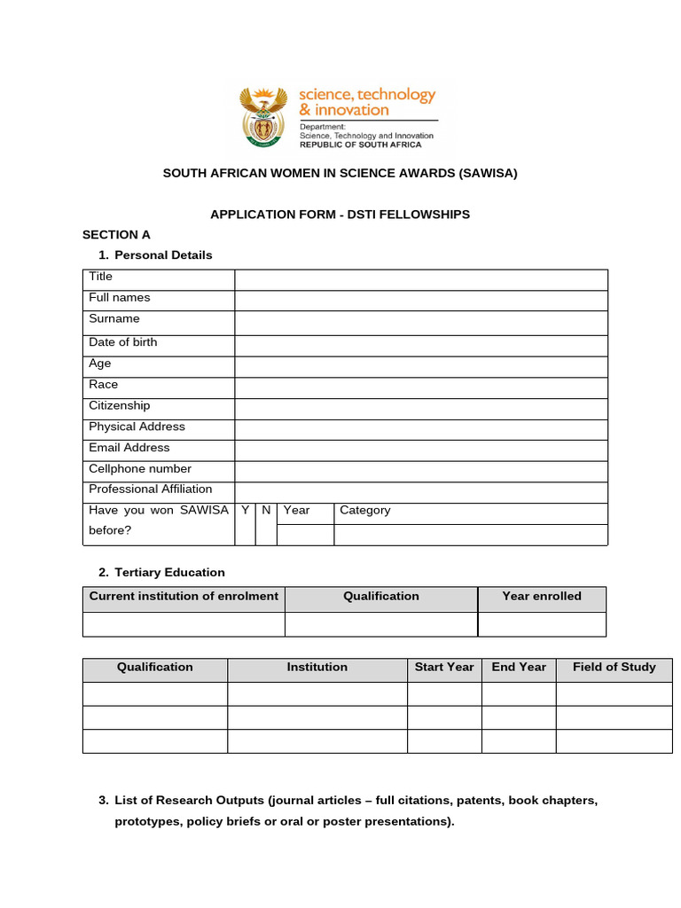 2025 - DSTI - SAWISA - Application Form For Masters and Doctoral ...