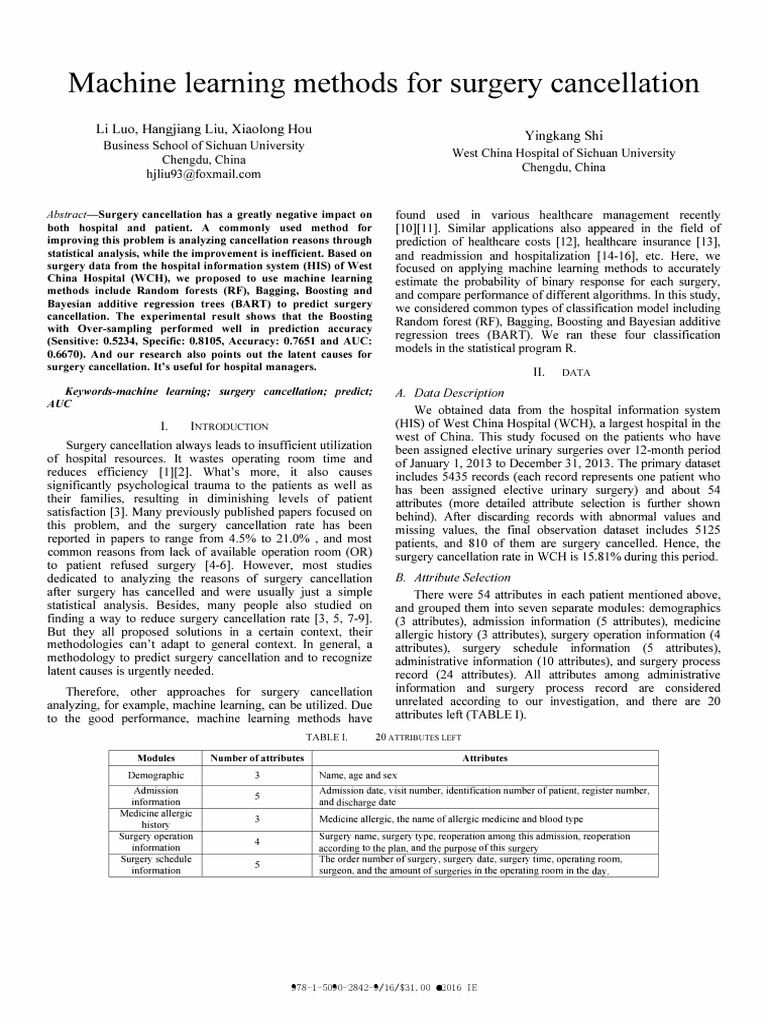 Predicting Surgery Cancellations with ML | PDF | Machine Learning ...