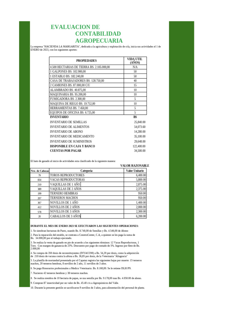 Corte III - Act. 1 - Evaluación - Contab. Agropec | PDF | Vacas | Ganado