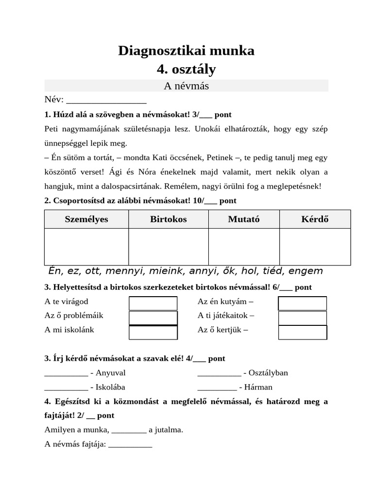 Diagnosztikai Munka - Névmás | PDF