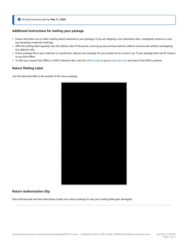 Additional Instructions For Mailing Your Package: USPS Locator | PDF