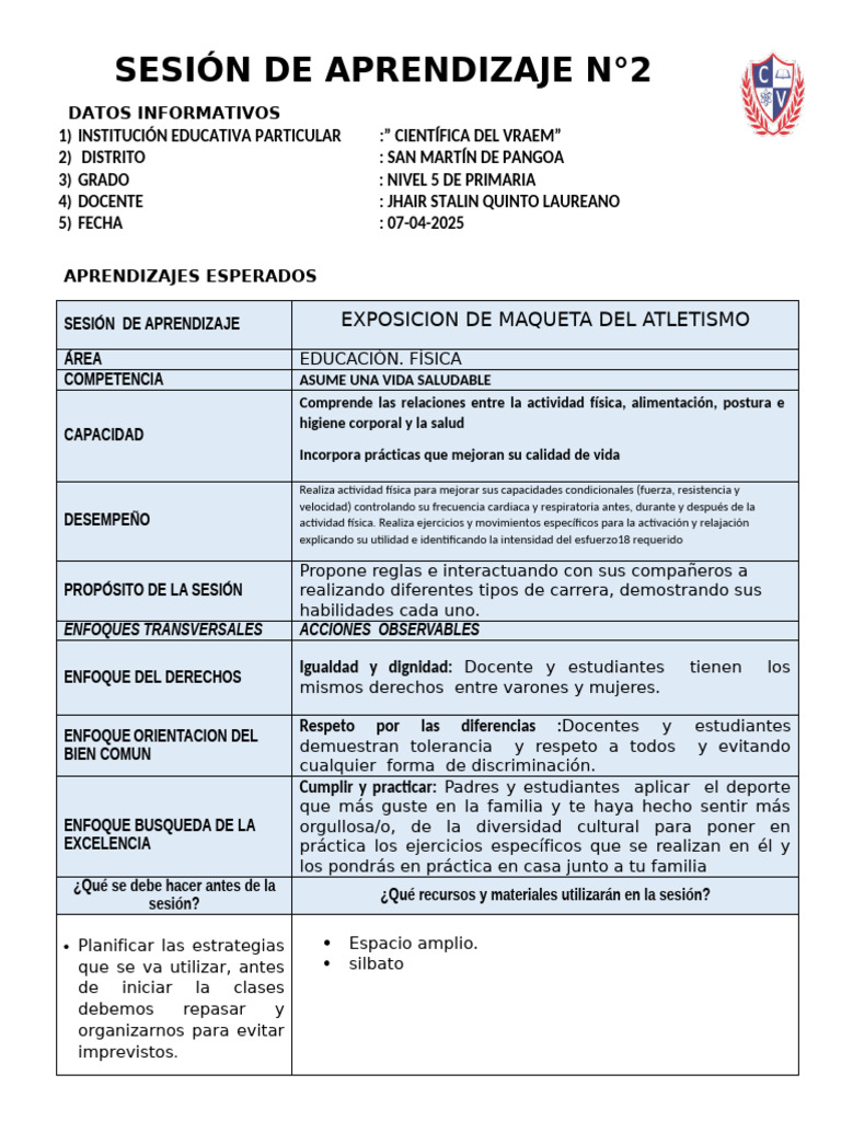 SESION N°1 Abril | PDF | Aprendizaje