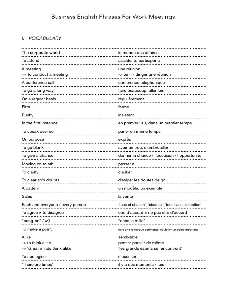 Correction Business English Phrases For Work Meetings | PDF