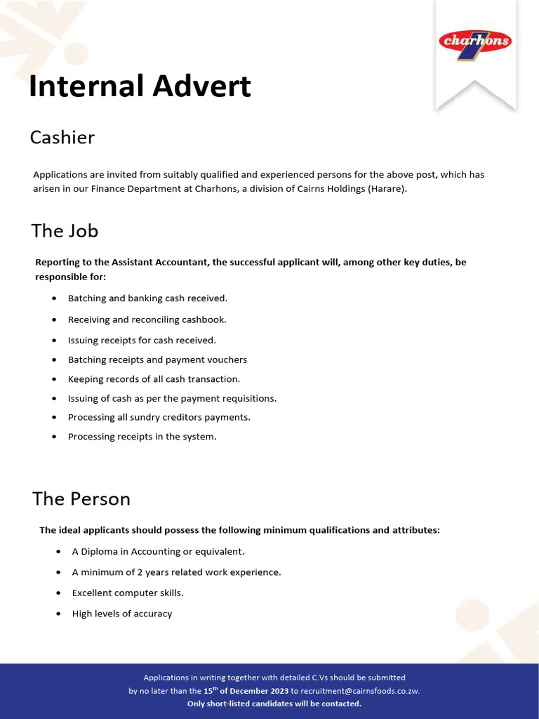 Internal_Advert_-_Cashier | PDF