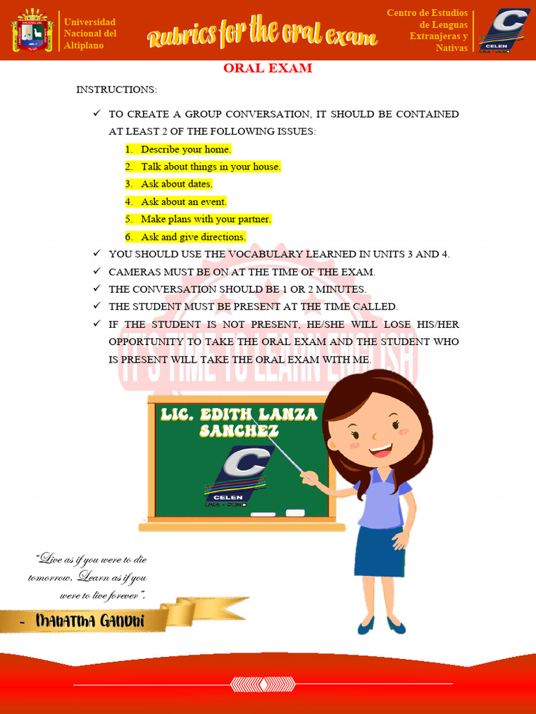 Instrucciones para el Examen Oral | PDF