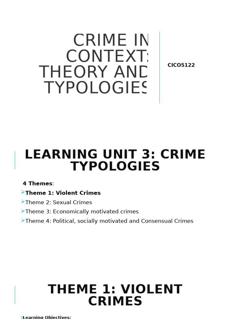 Crime Typologies: Violent and Sexual Crimes | PDF | Robbery | Manslaughter