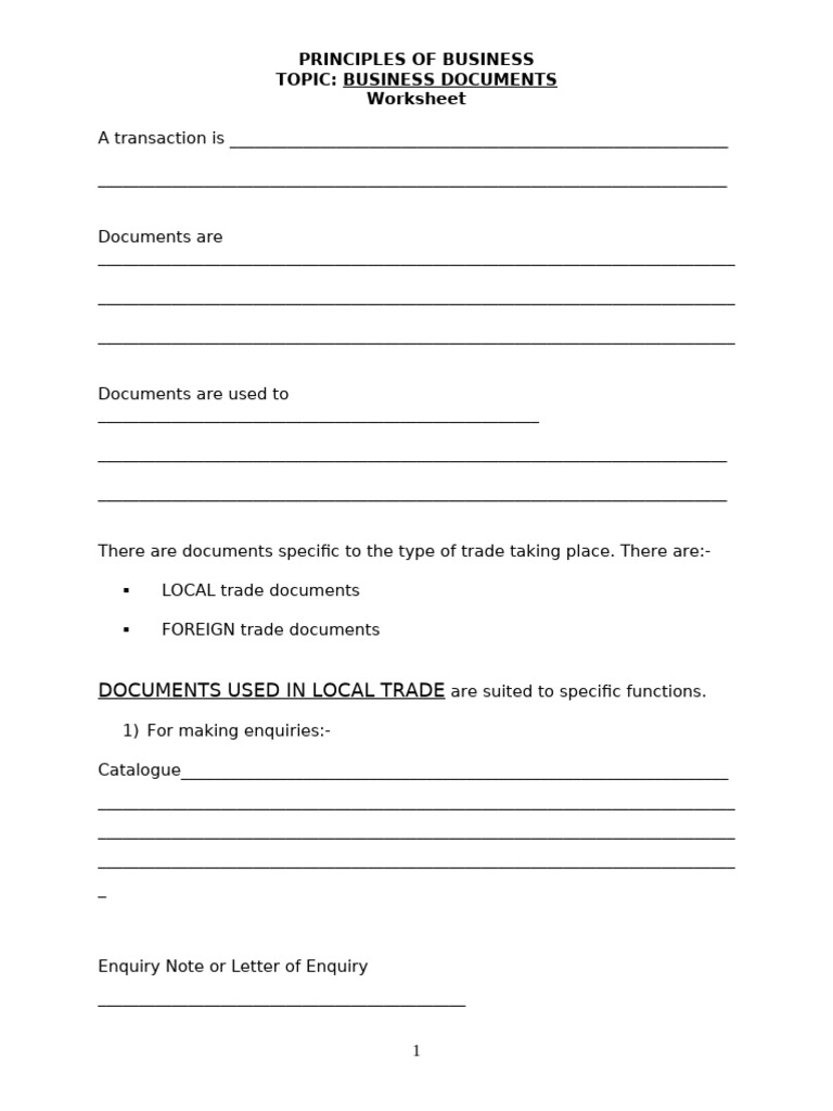 Section 4-Business Documents Worksheet | PDF | Bill Of Lading | Invoice