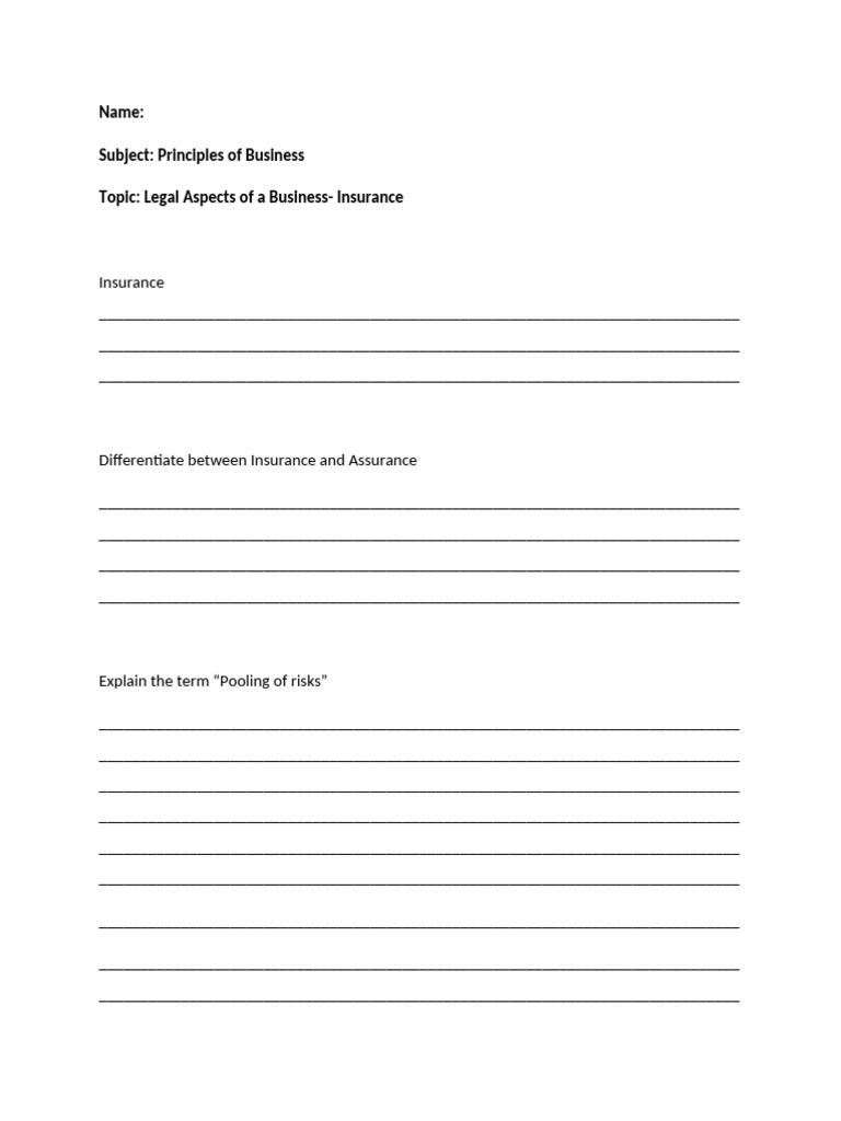 Section 4-Insurance Worksheet | PDF | Insurance | Private Law