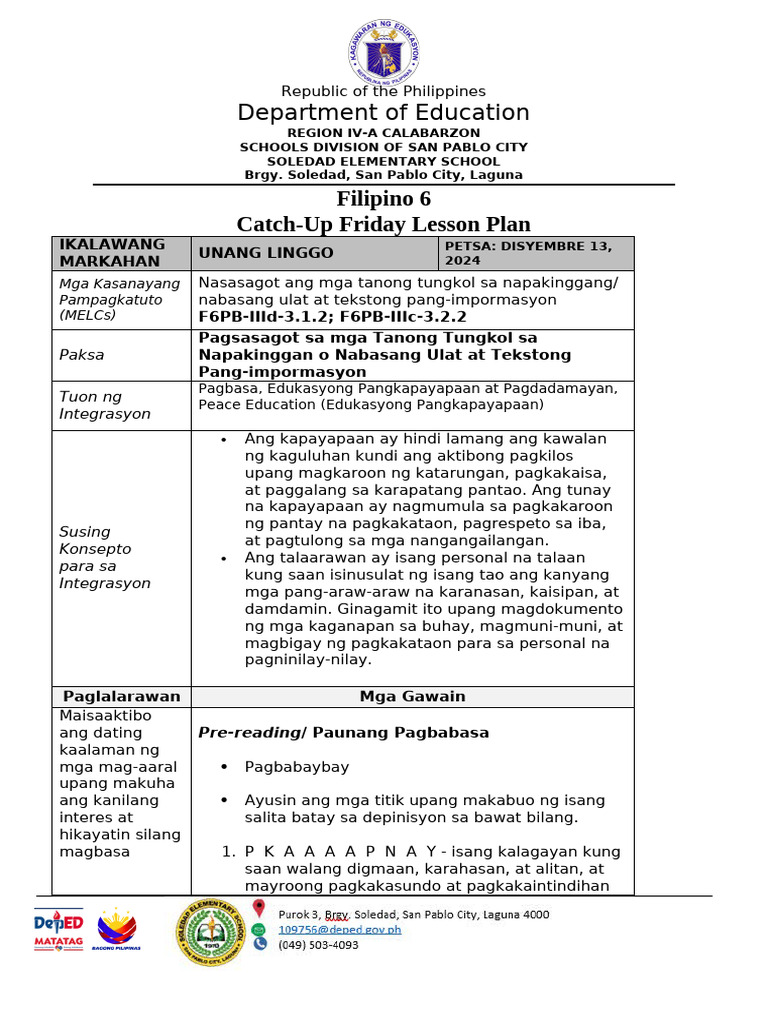 Filipino 6-Cuf-Q3-Week 1 | PDF