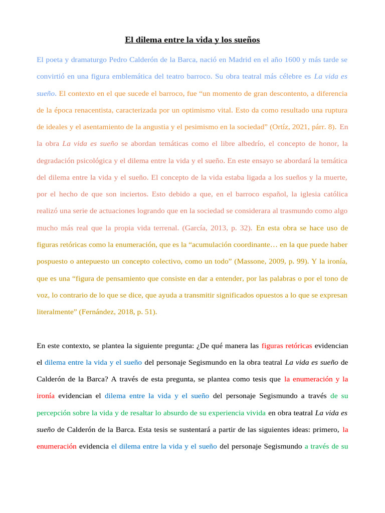 Argumento Razonado La Vida Es Sueño | PDF