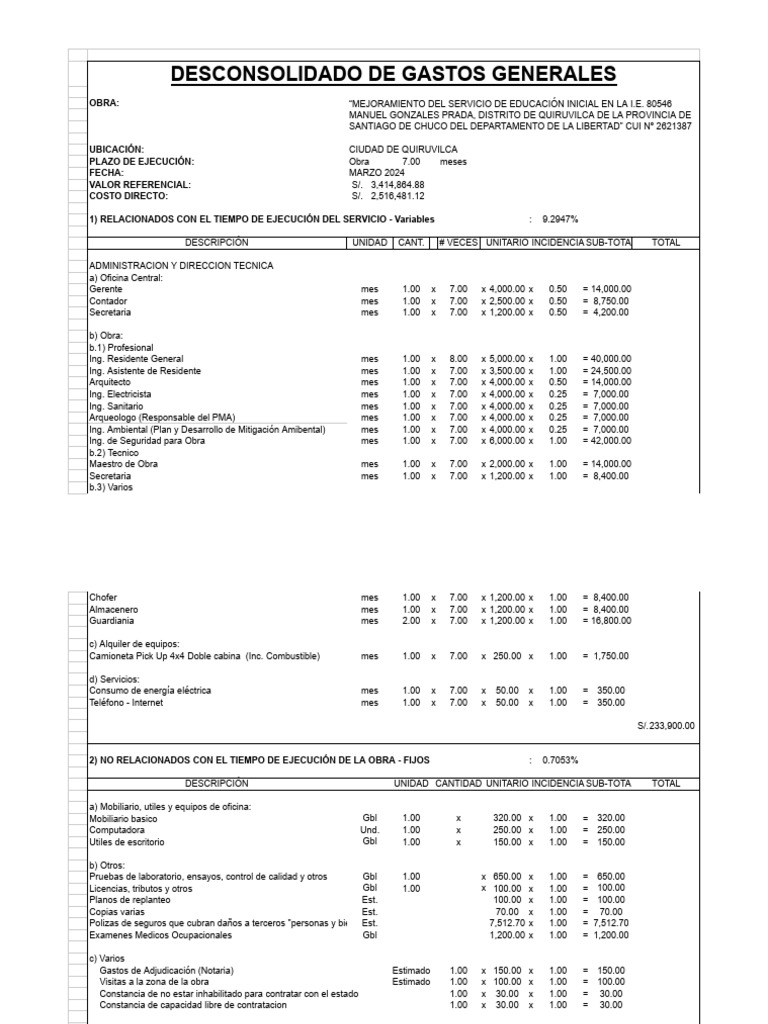 1.- Gastos Generales | PDF