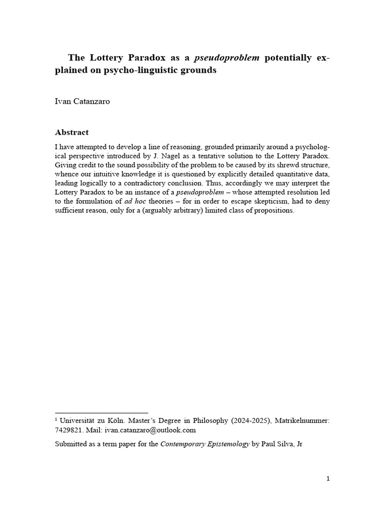 (2025) The Lottery Paradox As A Pseudoproblem Potentially Explained On ...