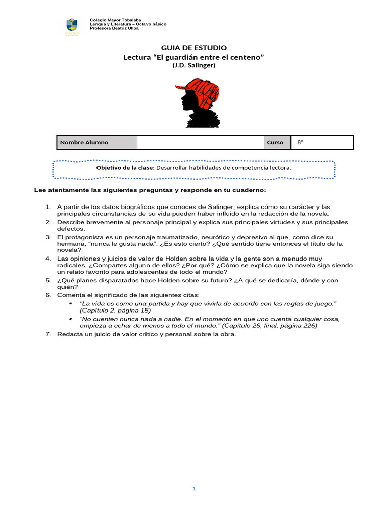 Guia de Estudio El Guardián Entre El Centeno | PDF