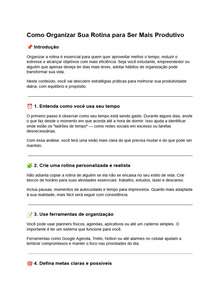 Como organizar sua rotina | PDF