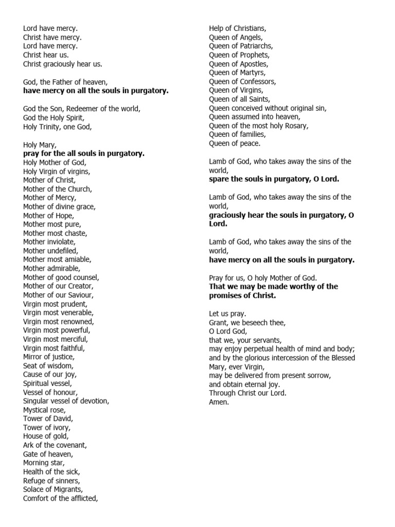 Litany for Souls in Purgatory | PDF | Christian Belief And Doctrine ...