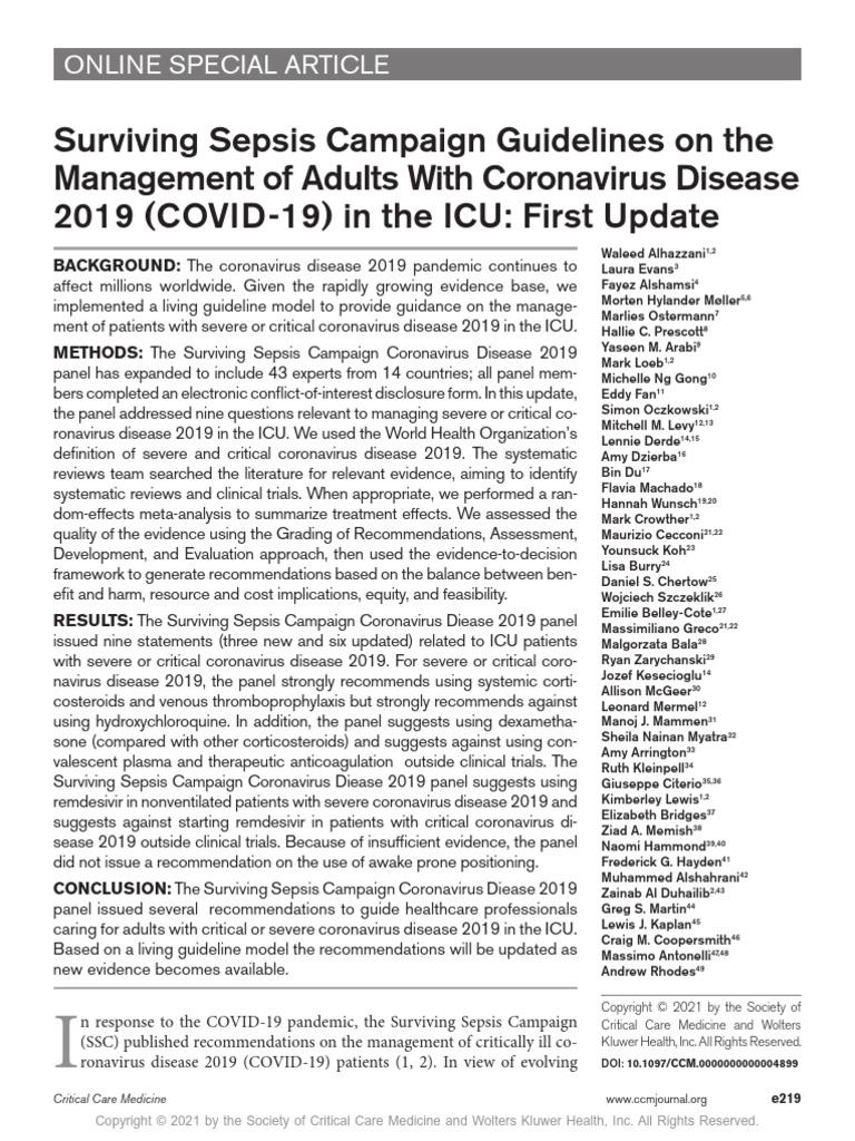 2. 2021 Surviving Sepsis Campaign Guidelines on the Management of ...