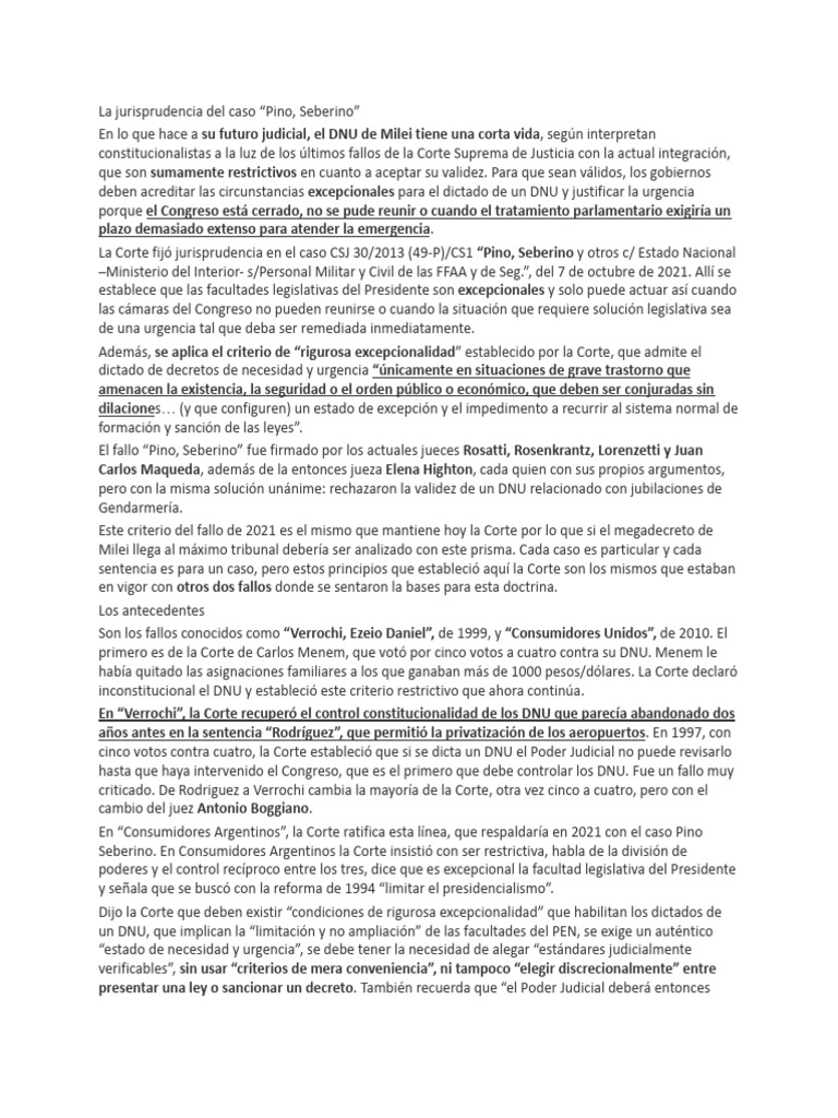 Jurisprudencia sobre DNU: Caso Pino-Seberino | PDF | Argentina | Gobierno