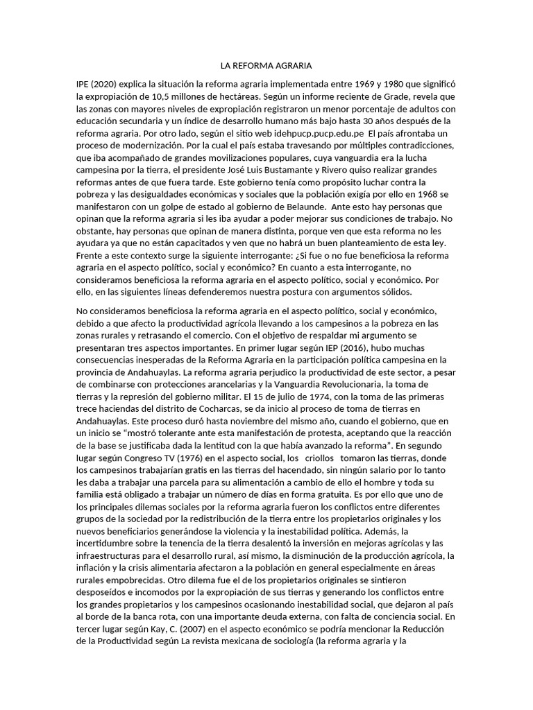 La Reforma Agraria | PDF | Reforma agraria | Pobreza