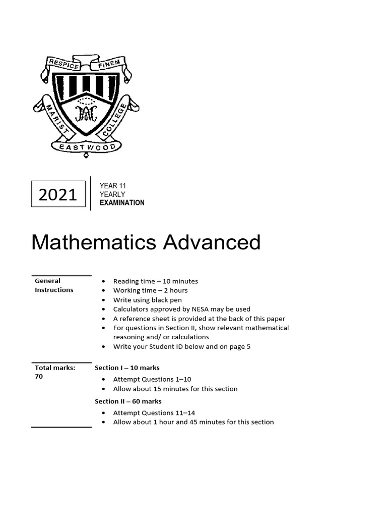 2021 Year 11 Maths Advanced AST3 | PDF | Velocity | Mathematics