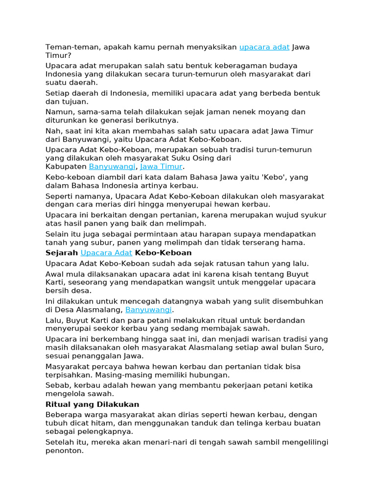 Upacara Adat: Sejarah Kebo-Keboan | PDF
