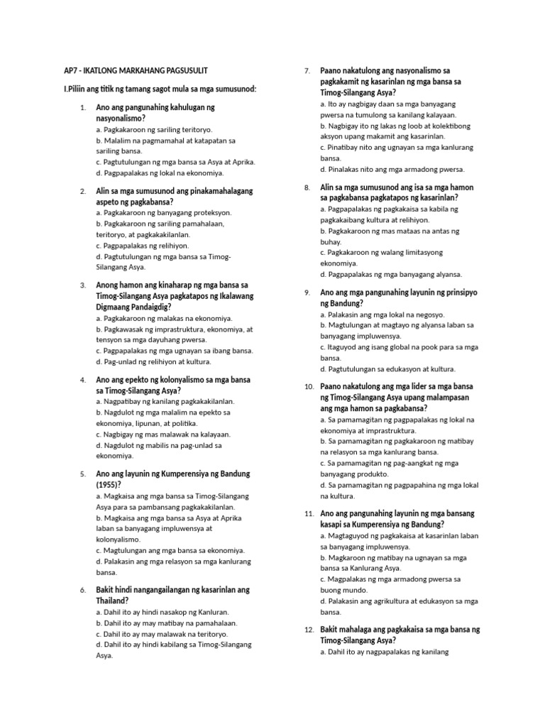 Ap7 Q3 Long Quiz | PDF