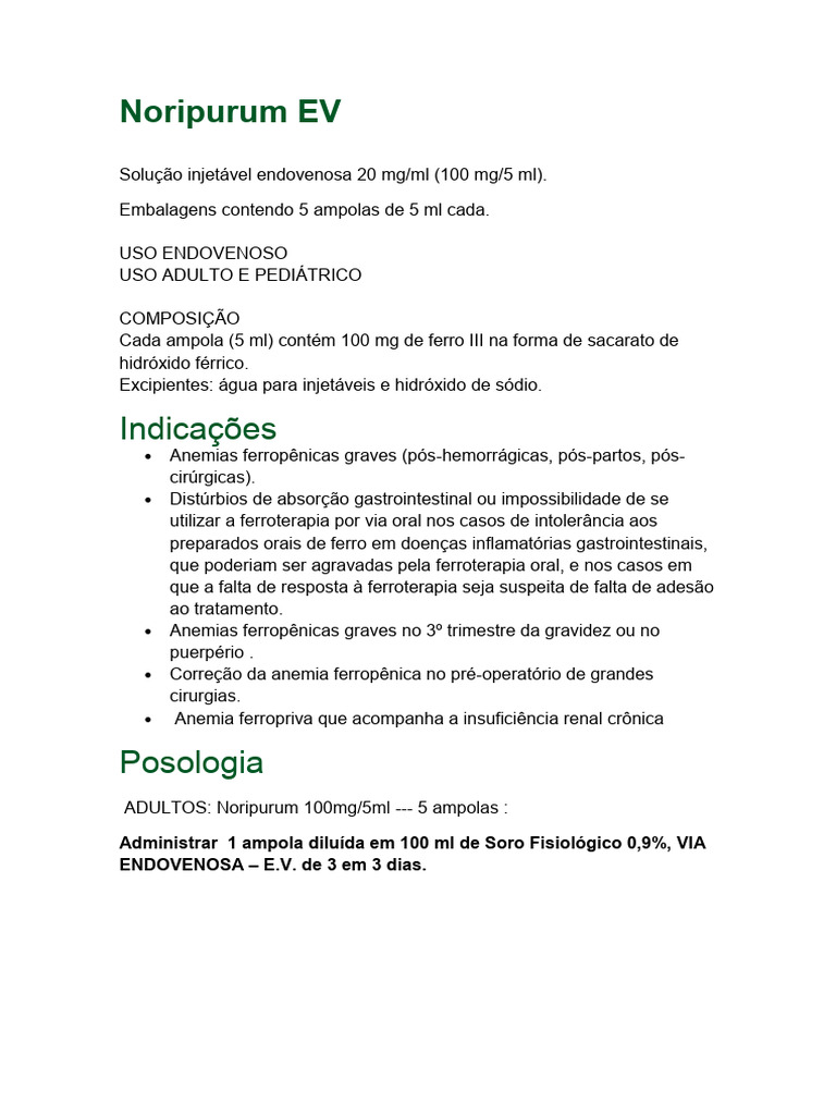 Noripurum EV: Indicações e Posologia | PDF