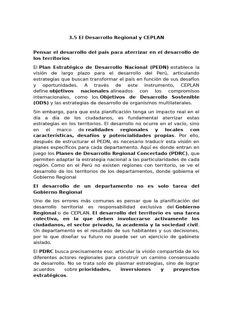 3.5 El Desarrollo Regional y CEPLAN | PDF | Planificación | Infraestructura