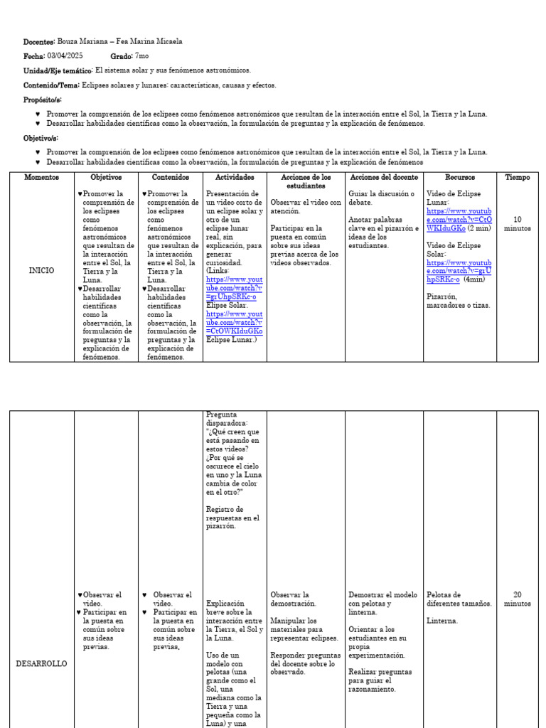Plan de Clase Eclipse | PDF | Eclipse | Luna