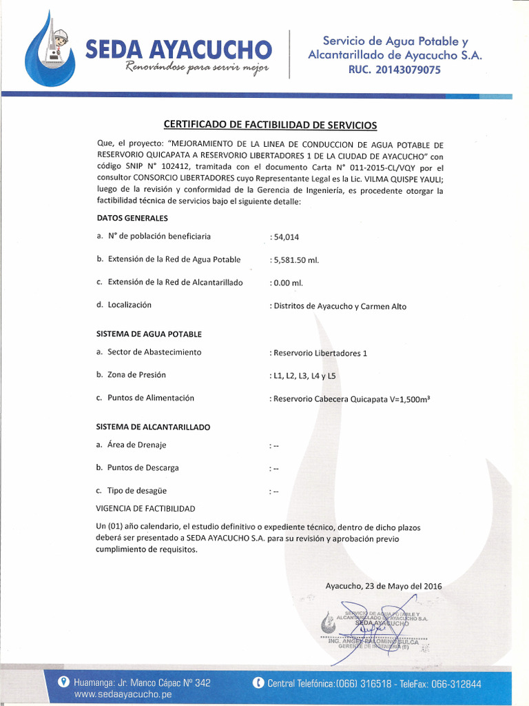 Factibilidad de Servicios 2016 | PDF