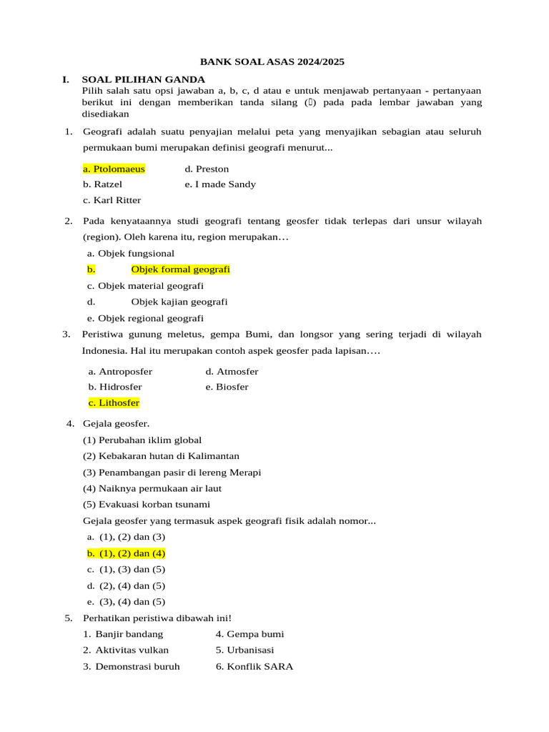 Bank Soal Geo X Asas 2024 | PDF