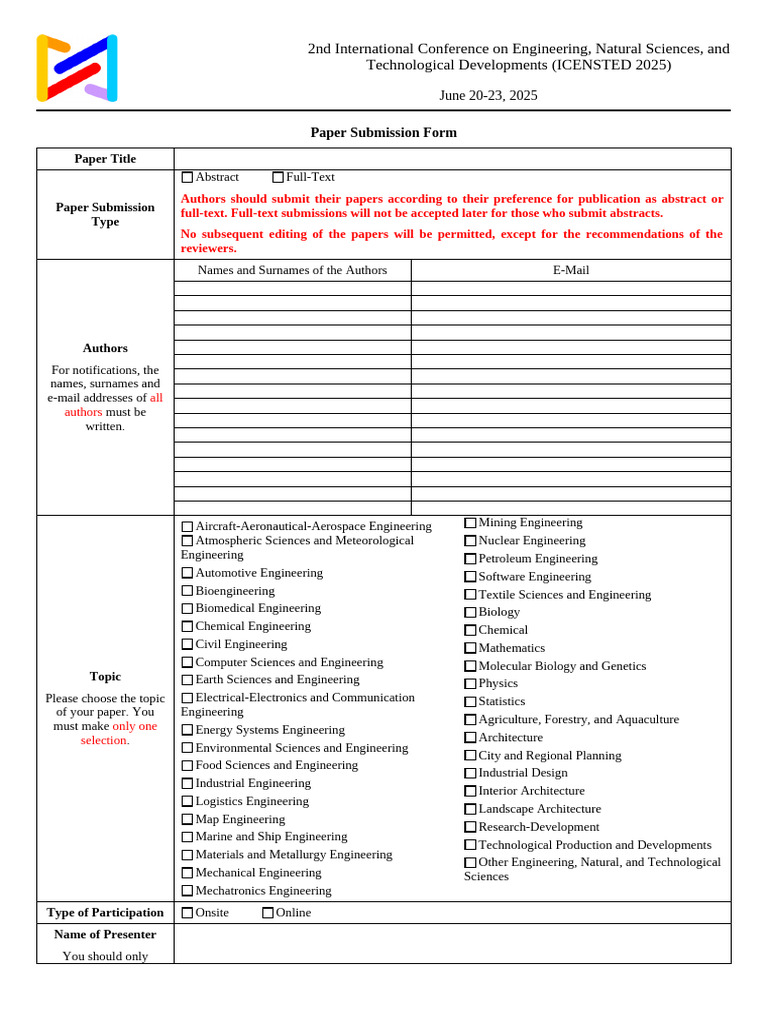 ICENSTED 2025 Paper Submission Guide | PDF | Engineering | Science