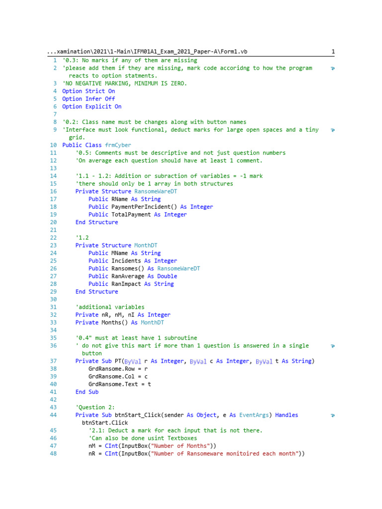 Informatics 1A 2021 Exam Paper A Memo - ACSSE_IFM01A1_2021_SA3-1_Exam-A-1-Code (1) | PDF ...
