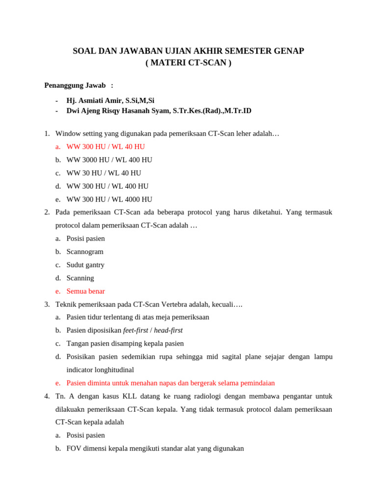 Soal Uas MK Ct-Scan Dasar - Dec 2024 | PDF