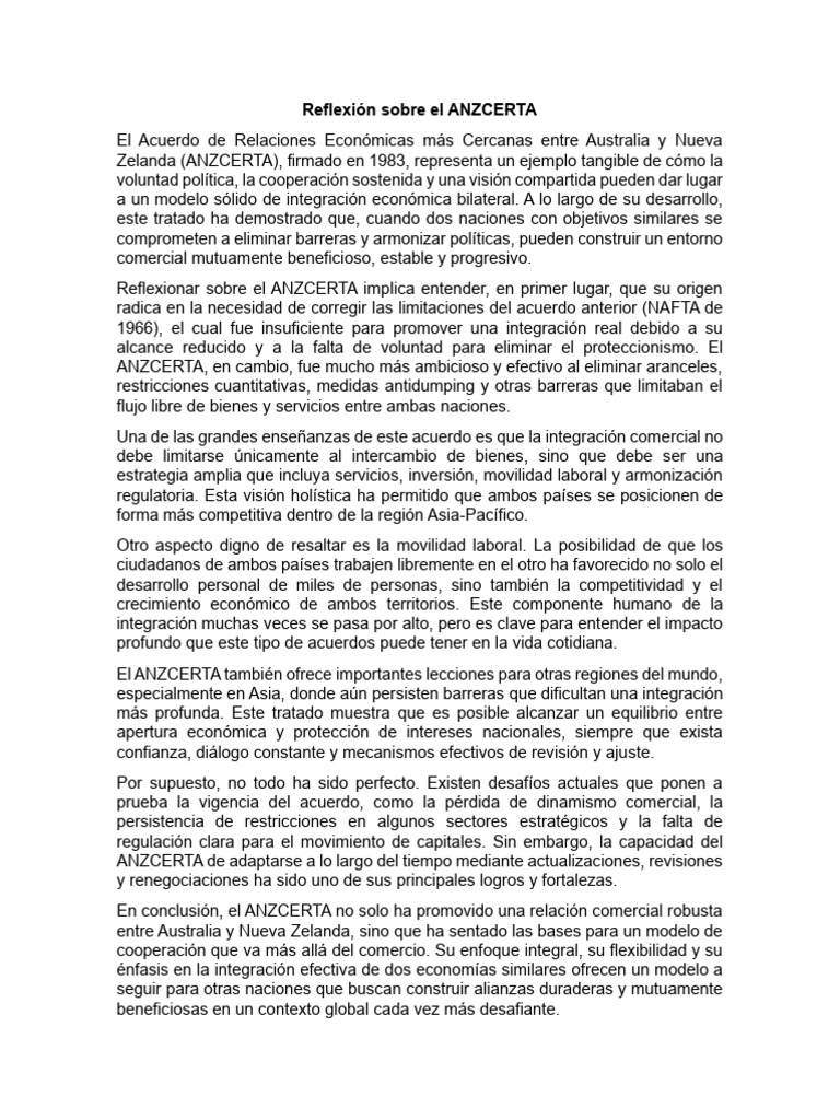 ANZCERTA | PDF | Proteccionismo | Tratado de Libre Comercio Norteamericano