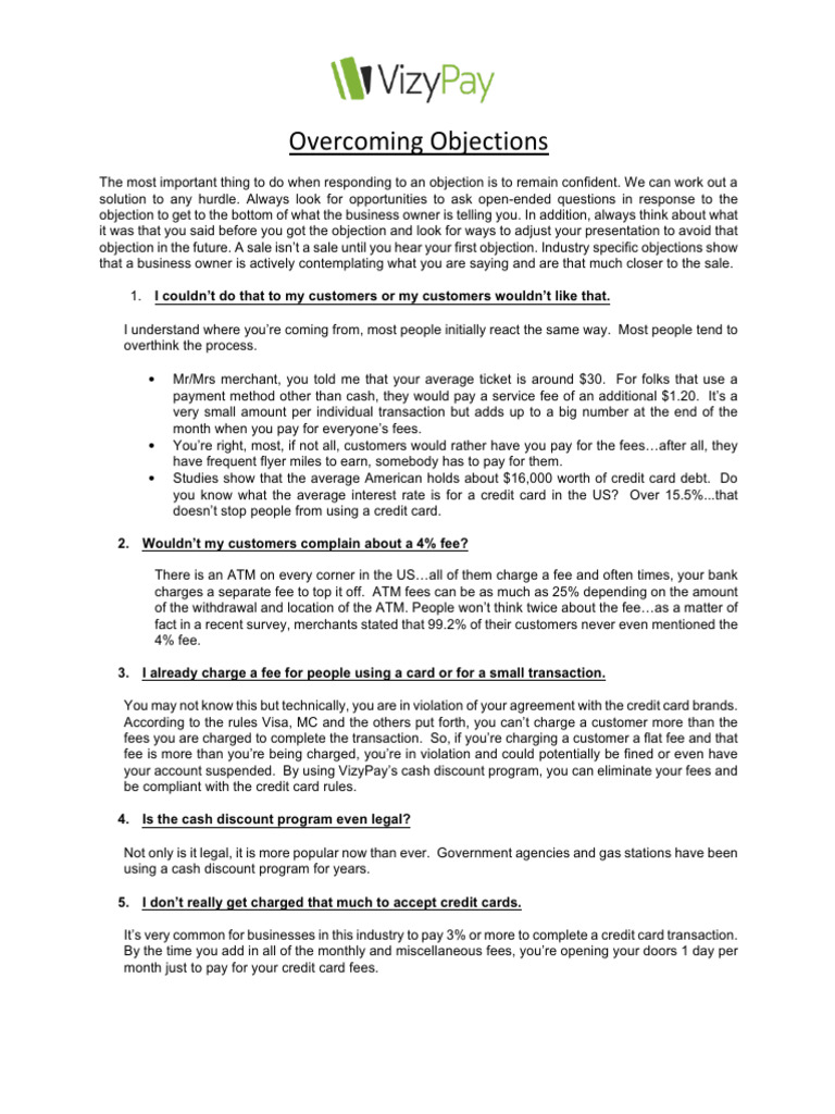 Overcoming Objections 85 | PDF | Credit Card | Fee