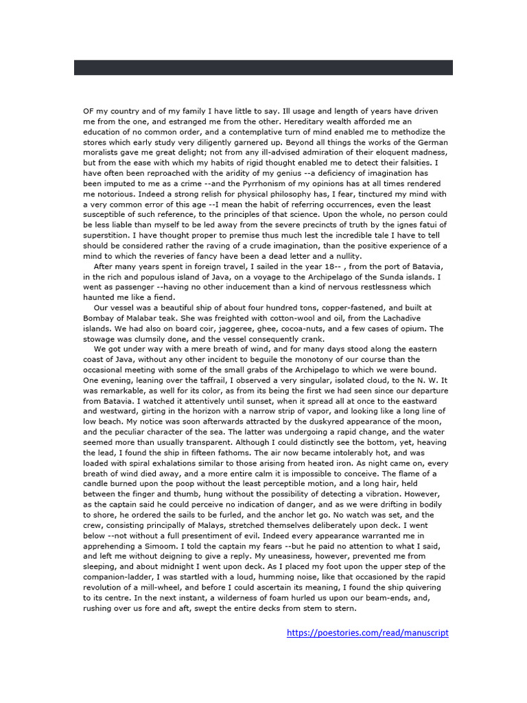 Manuscript Found in a Bottle: Poe | PDF | Stern