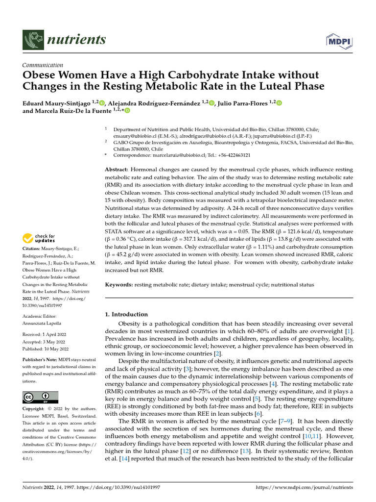 Obese Women Have A High Carbohydrate Intake Without | PDF | Obesity ...