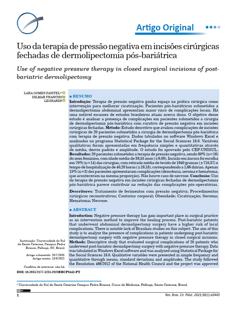 Terapia de Pressão Negativa em Incisões Cirúrgicas Fechadas de ...