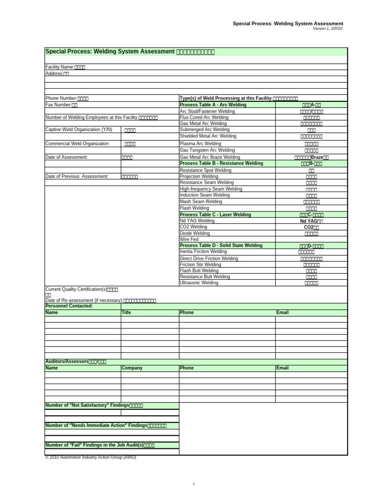 CQI 15 Checklist | PDF | Welding | Construction