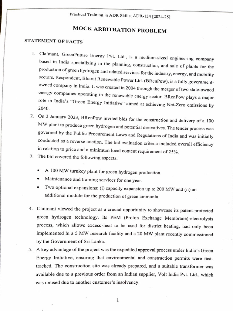 Mock Arbitration Problem | PDF | Negotiation