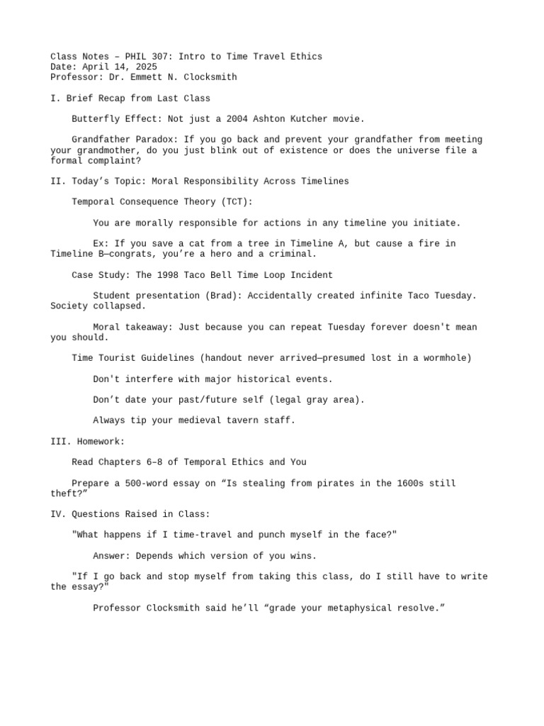 PHIL 307 Intro to Time Travel Ethics | PDF