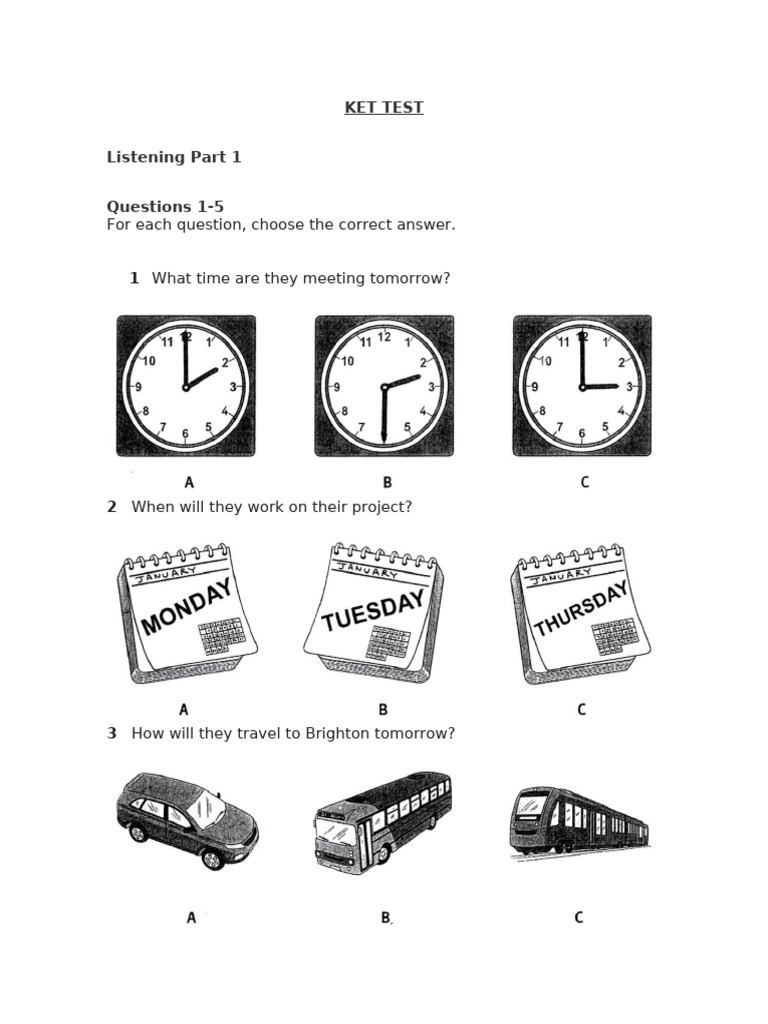 KET Listening Test Practice Questions | PDF