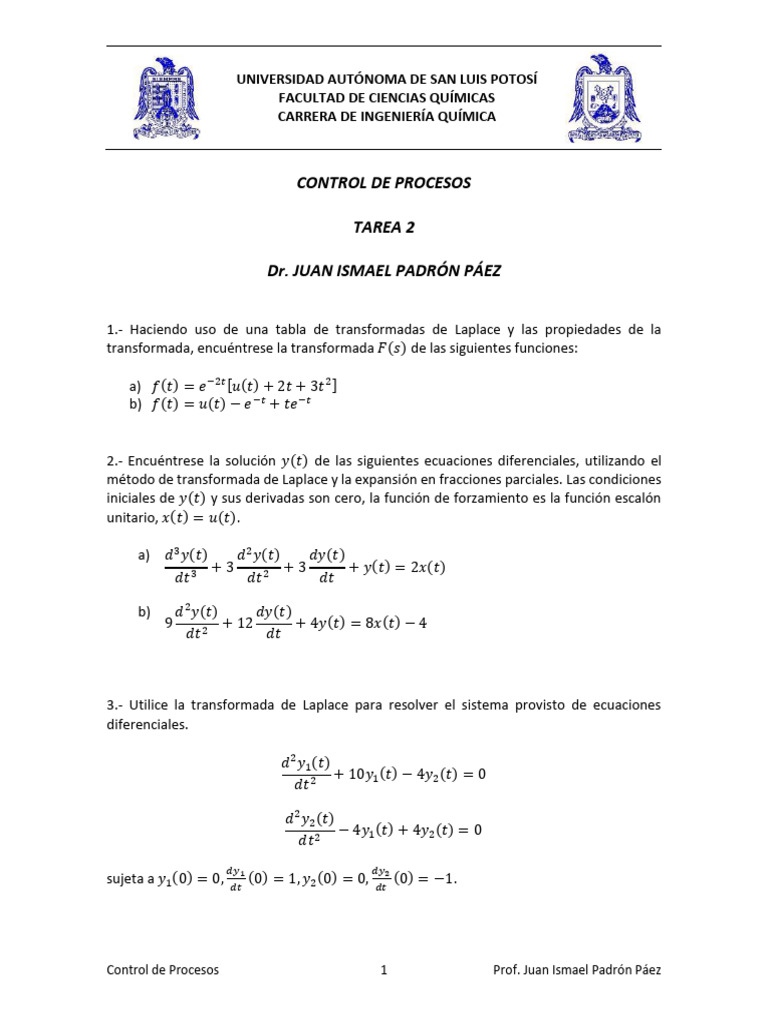 Tarea 2 de Control | PDF | Transformada de Laplace | Ecuaciones