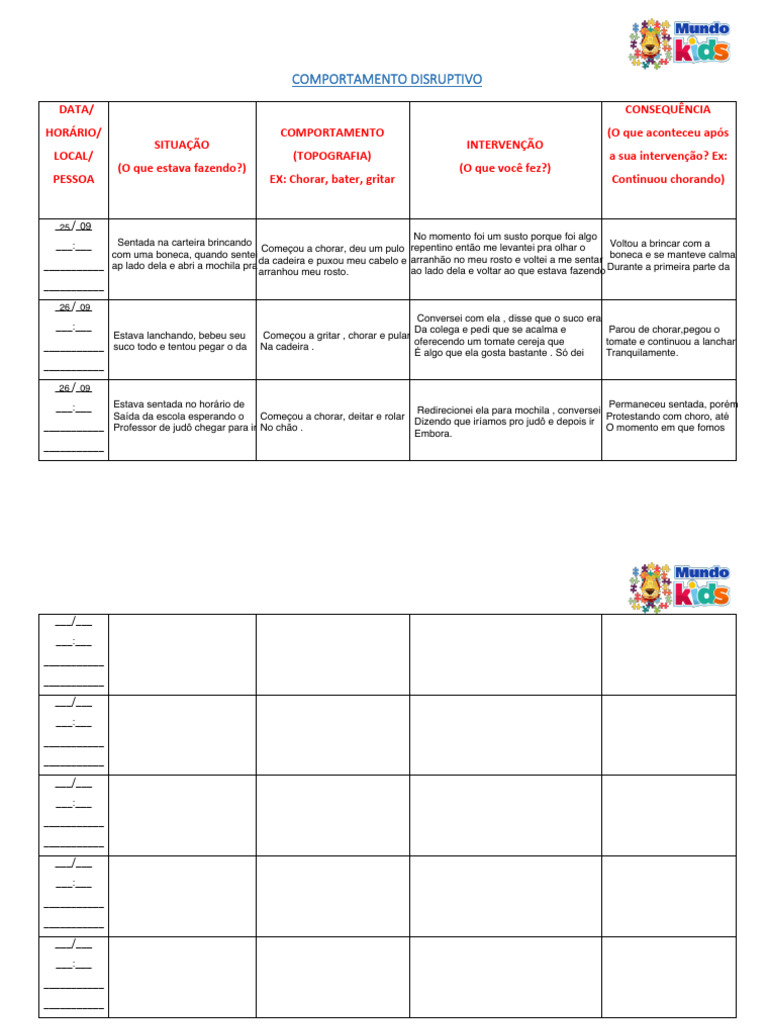 Registro - Comportamento Disruptivo | PDF